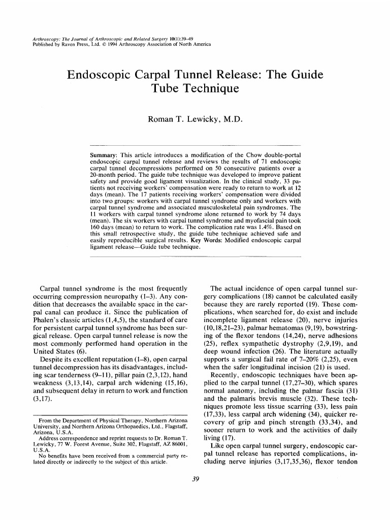 Lewicky 1994 | PDF | Hand | Carpal Tunnel Syndrome