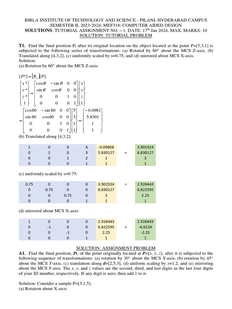 Solution Tut Assign 2 S2 2023 24 | PDF | Cartesian Coordinate System ...