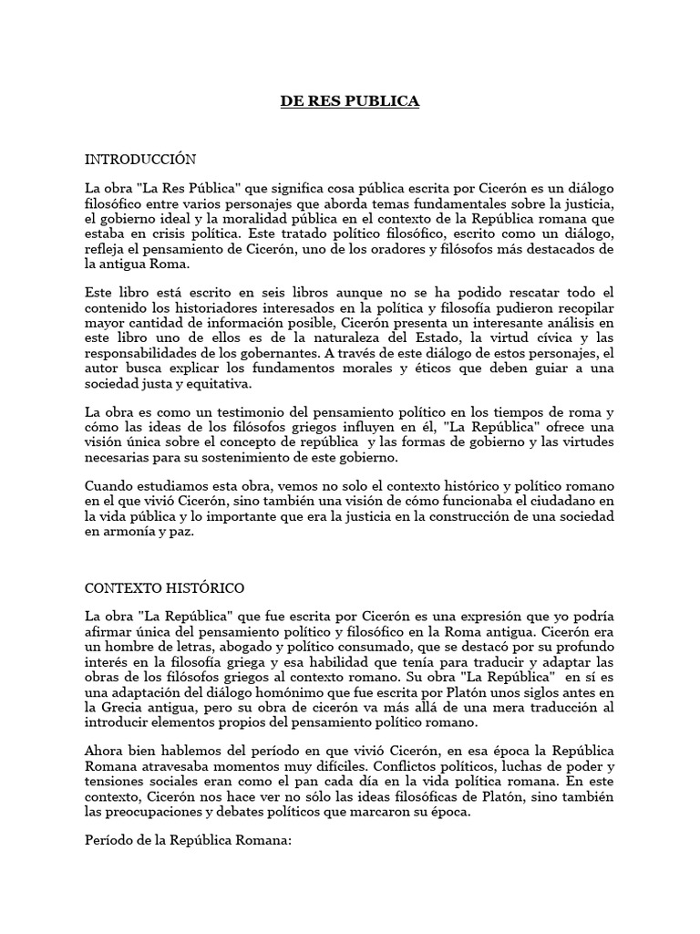 Análisis de "La Res Pública" de Cicerón | PDF | Cicerón | Justicia