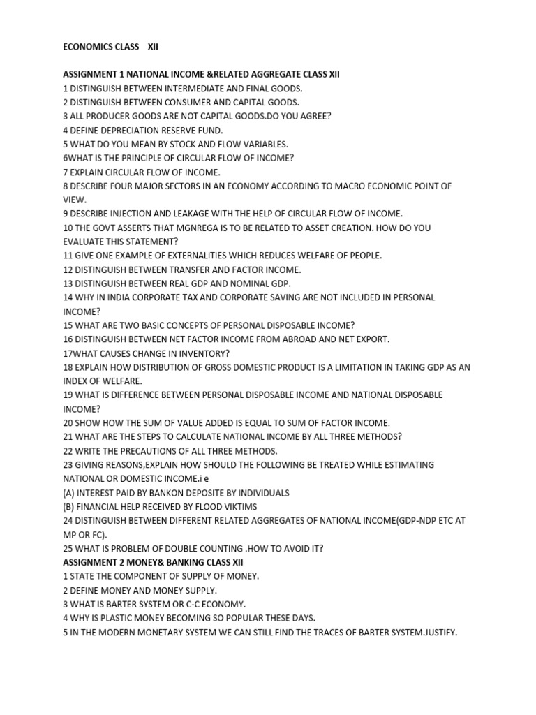 XII ECO Holiday Homework | PDF | Money | Gross Domestic Product