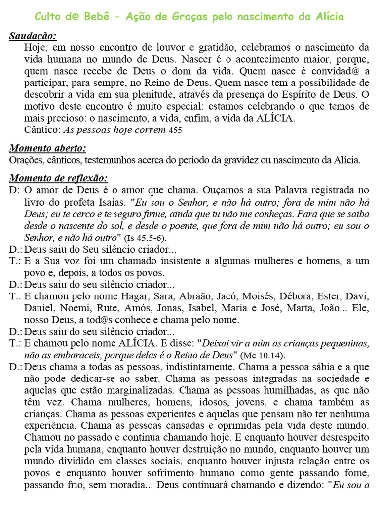 Culto do BEBÊ | PDF | Amor | Deus