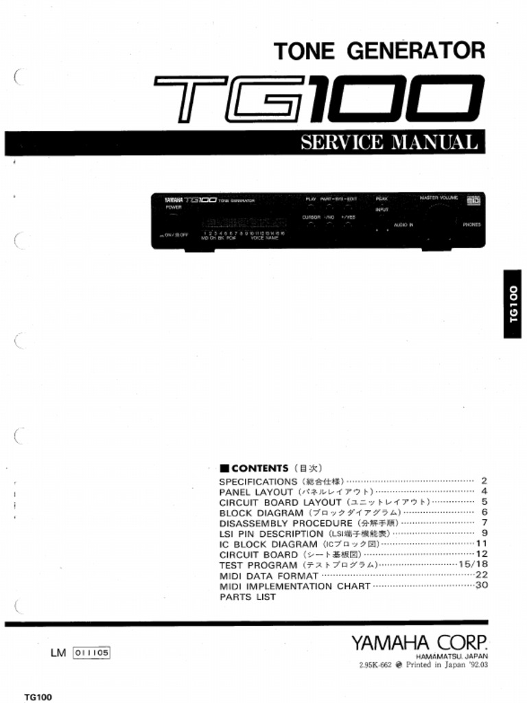 Yamaha TG 100 Service Manual | PDF