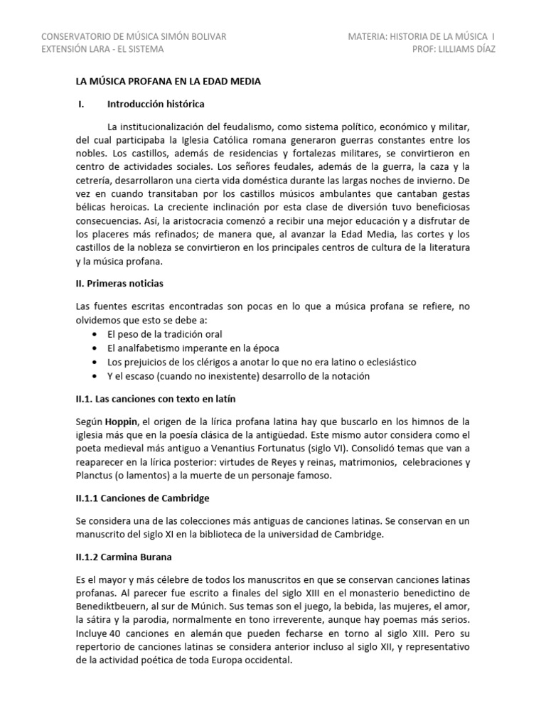 La Musica Profana en La Edad Media | PDF | Canciones | Instrumentos ...
