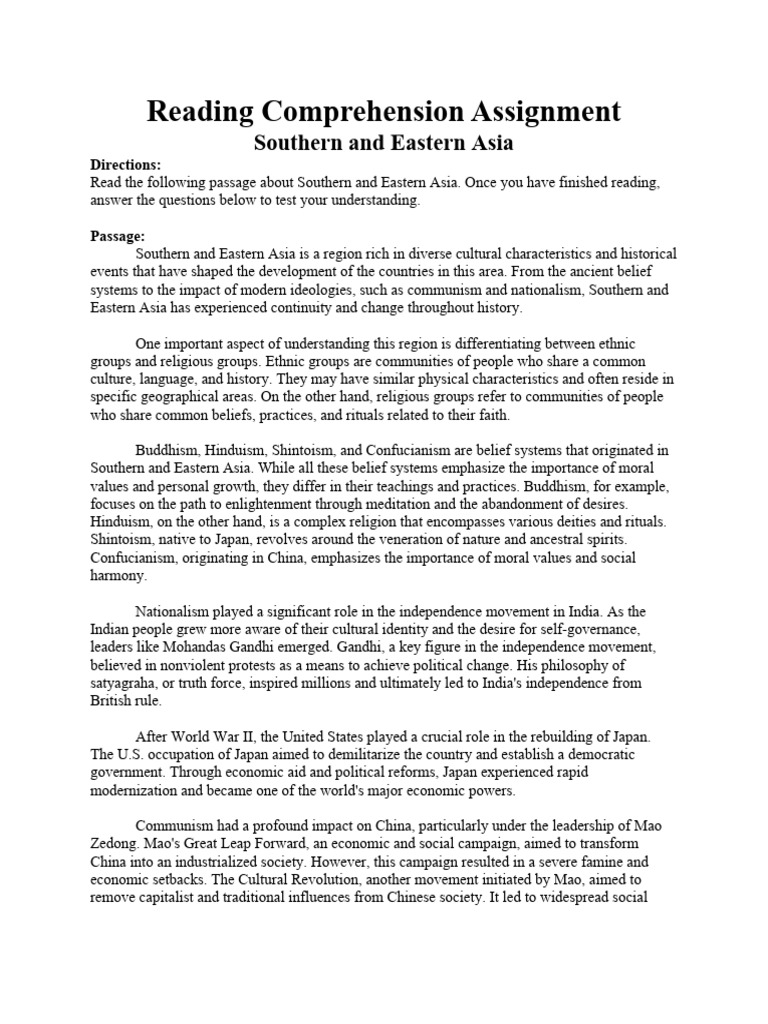 Reading Comprehension Assignment | Download Free PDF | Communism | Mao Zedong