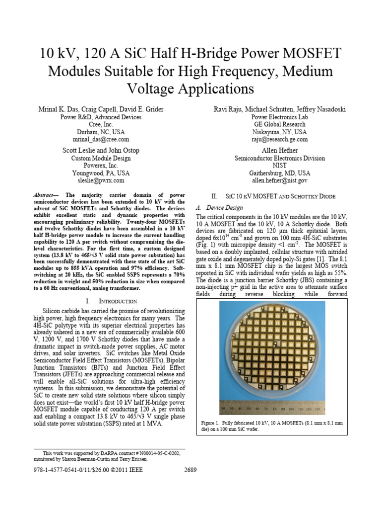 10 KV, 120 A SiC Half H-Bridge Power MOSFET Modules Suitable For High ...