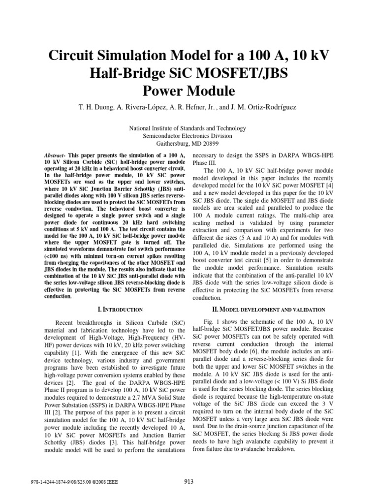 Circuit Simulation Model For A 100 A, 10 KV Half-Bridge SiC MOSFET JBS ...
