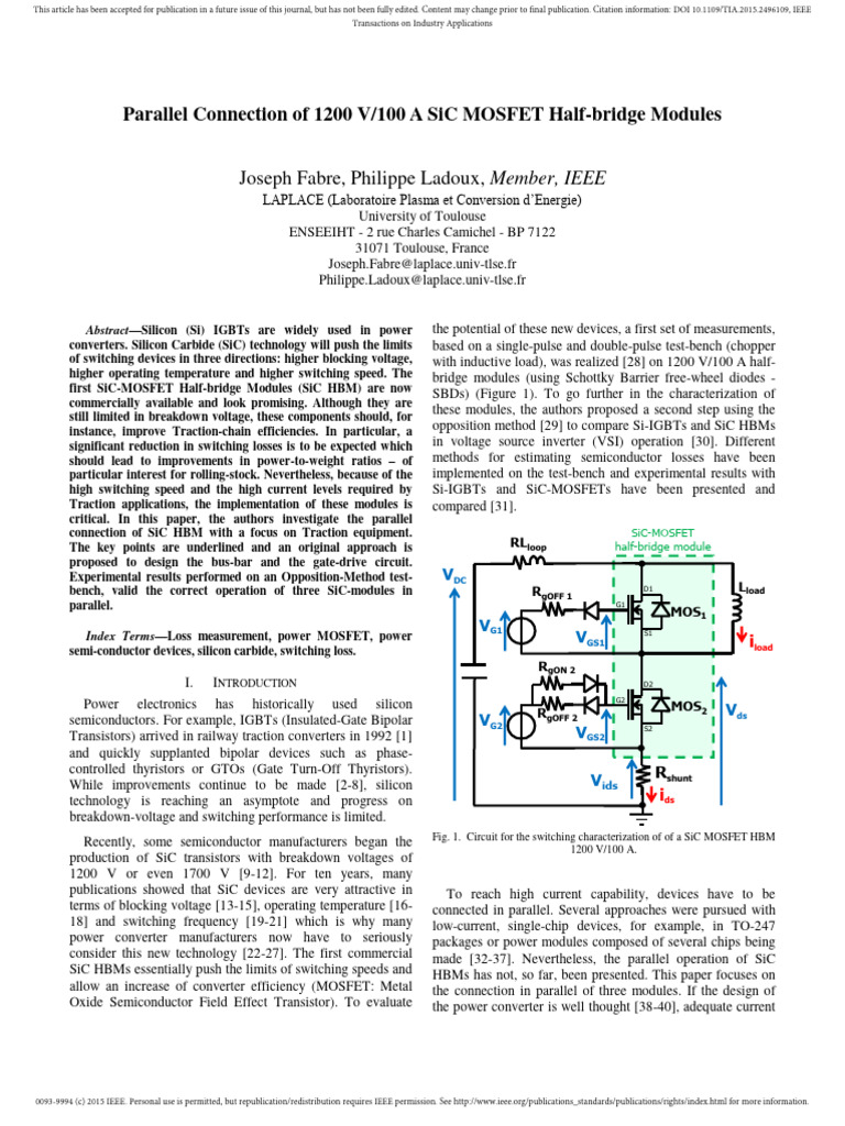 Parallel Connection of 1200V100A SiC MOSFET Half Bridge Modules ...
