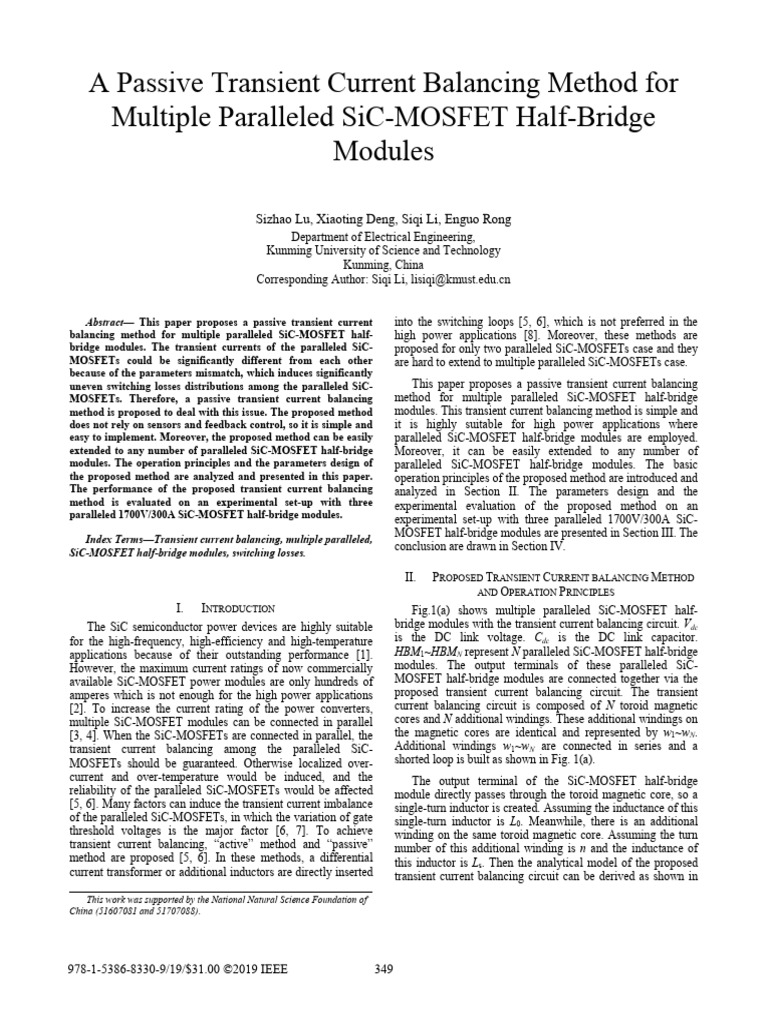 A Passive Transient Current Balancing Method For Multiple Paralleled SiC-MOSFET Half-Bridge ...