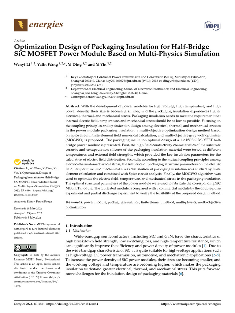 Optimization Design of Packaging Insulation For Half-Bridge SiC MOSFET ... Optimization Design of Packaging Insulation For Half-Bridge SiC MOSFET ...