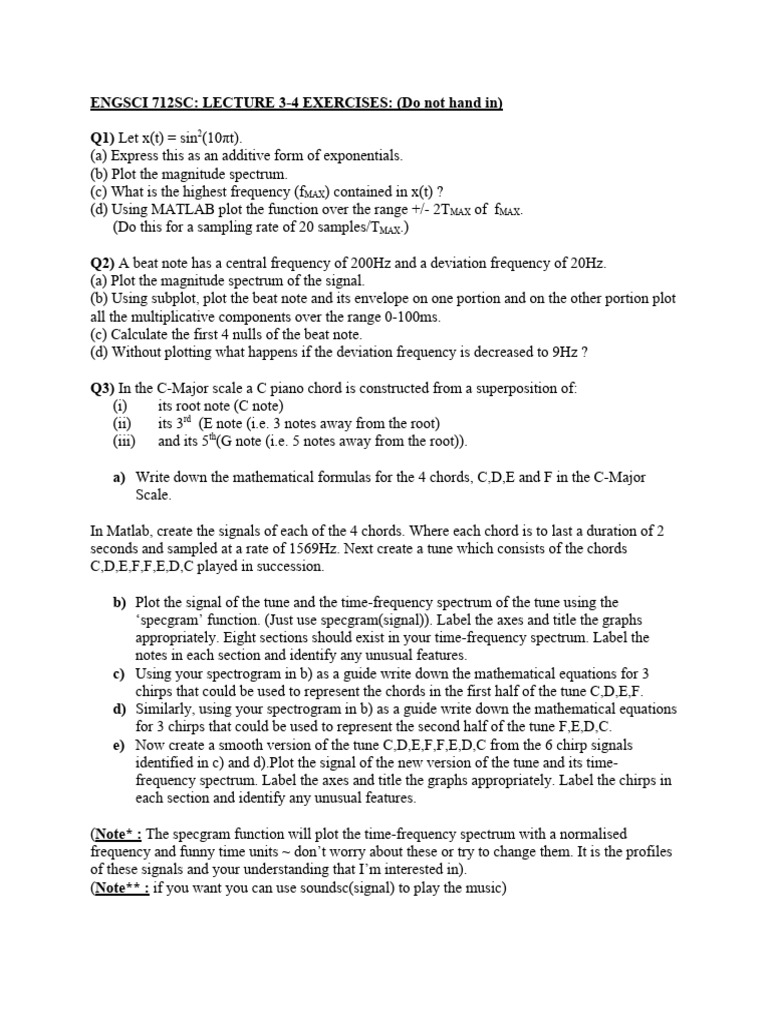 ENGSCI 712SC Lecture 2-4 Exercises | PDF | Spectral Density | Electronics