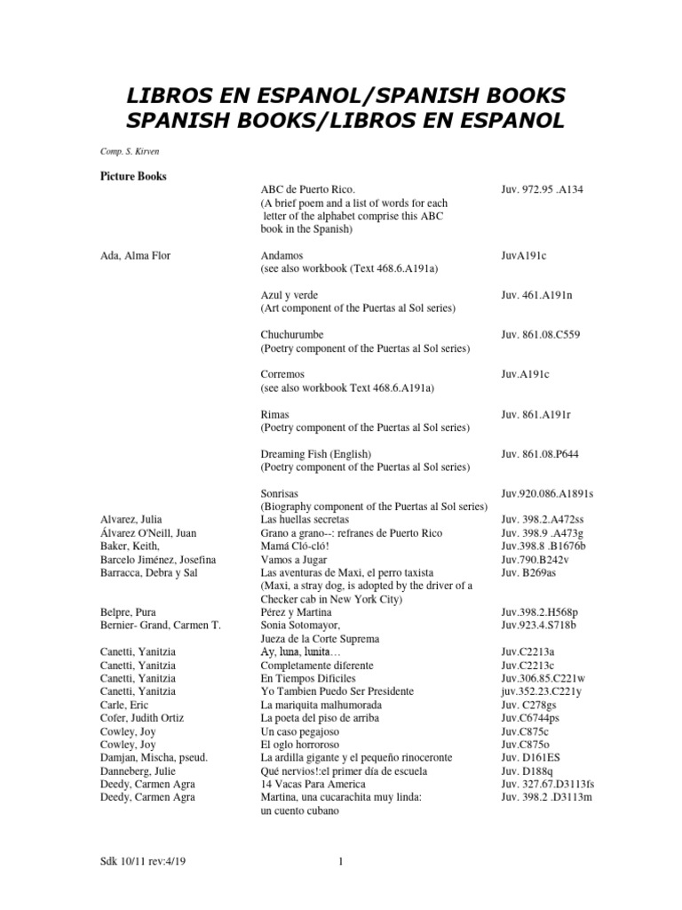 Libros Infantiles en Español: Guía 2023 | PDF