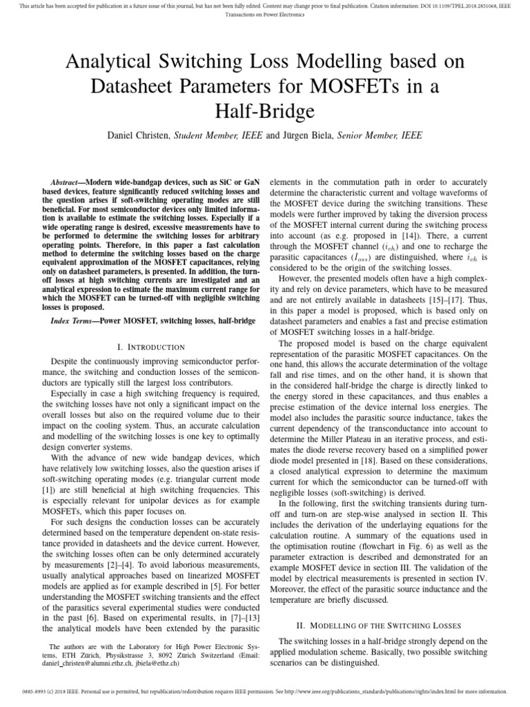 Analytical Switching Loss Modeling Based On Datasheet Parameters For ...