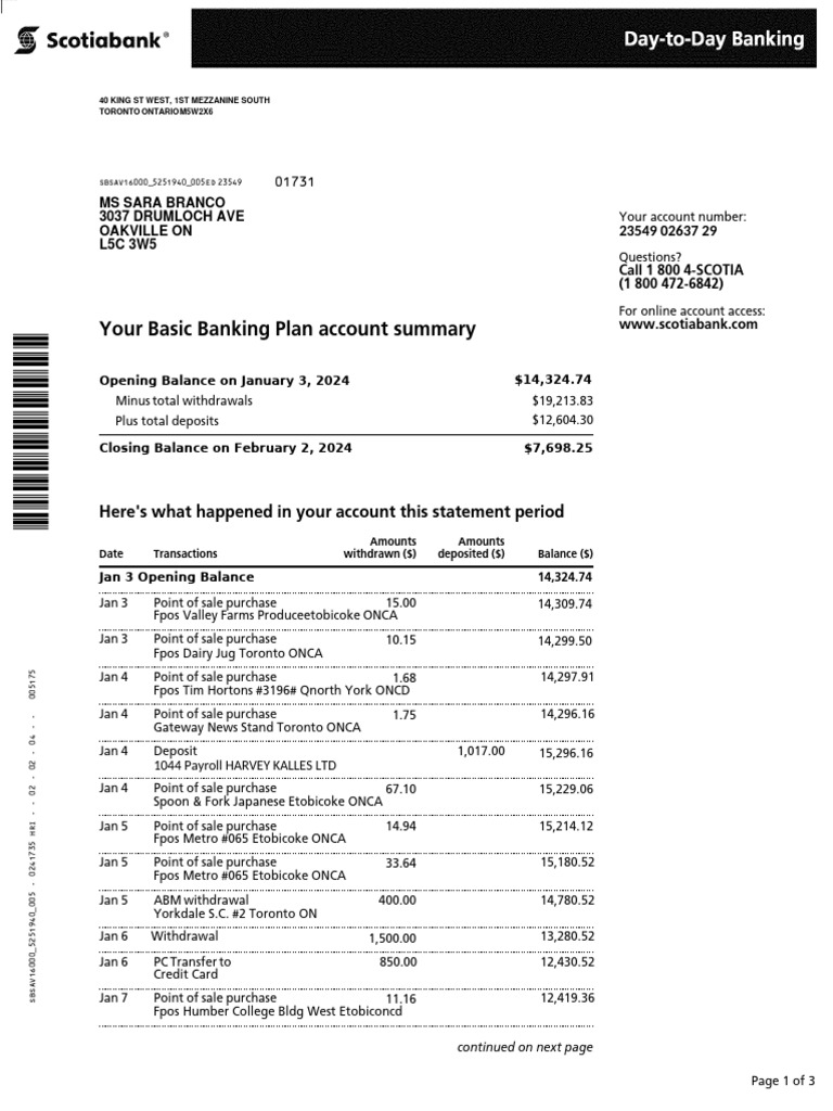 Scotiabank Basic Banking Statement | PDF | Business | Banking Technology