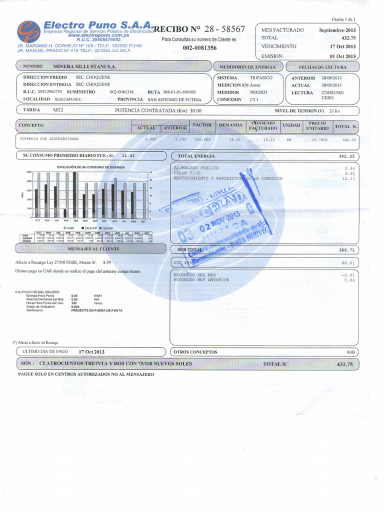 Recibo de electropuno | PDF | Energia electrica | Poder (Física)