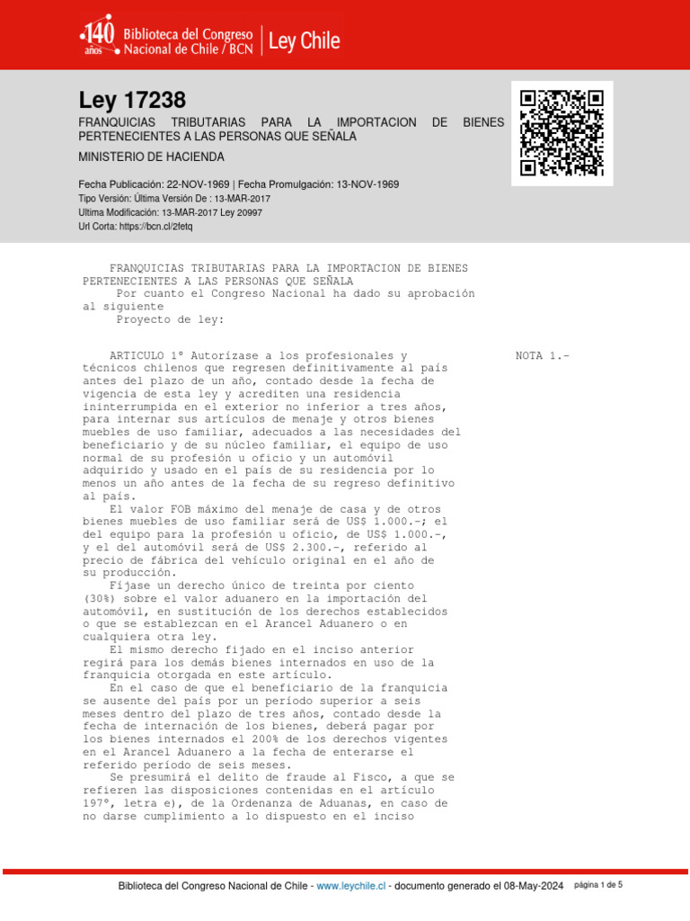 Franquicias Tributarias Ley 17238 | PDF | aduana | Gobierno