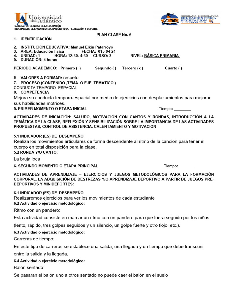 Plan Clase 3 - 6 | PDF | Método de enseñanza | Evaluación