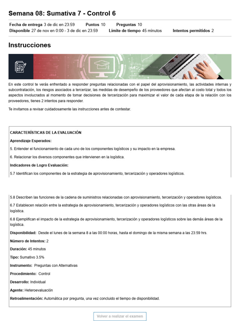 Semana 08 Sumativa 7 Control 6 202325.2944 GESTI N LOG STICA PDF | PDF | Obtención | Outsourcing