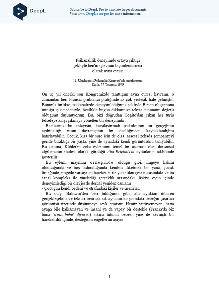 Lacan Jacques - Mirror Stage TR | PDF