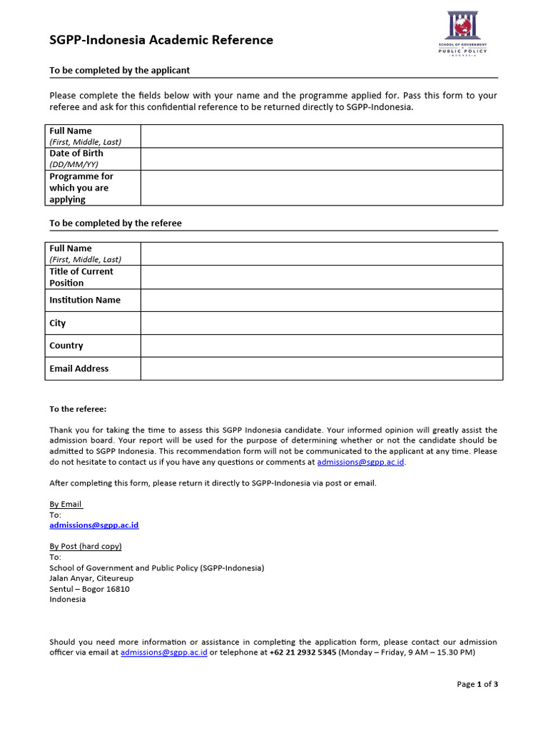 SGPP Indonesia Academic Reference Form | PDF | Thesis | Cognition