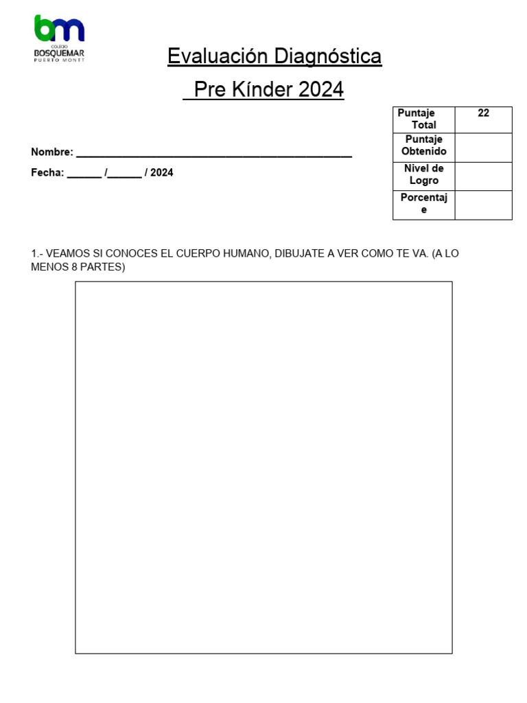 Evaluación DIAGNÓSTICA PRE KINDER 2024 | PDF