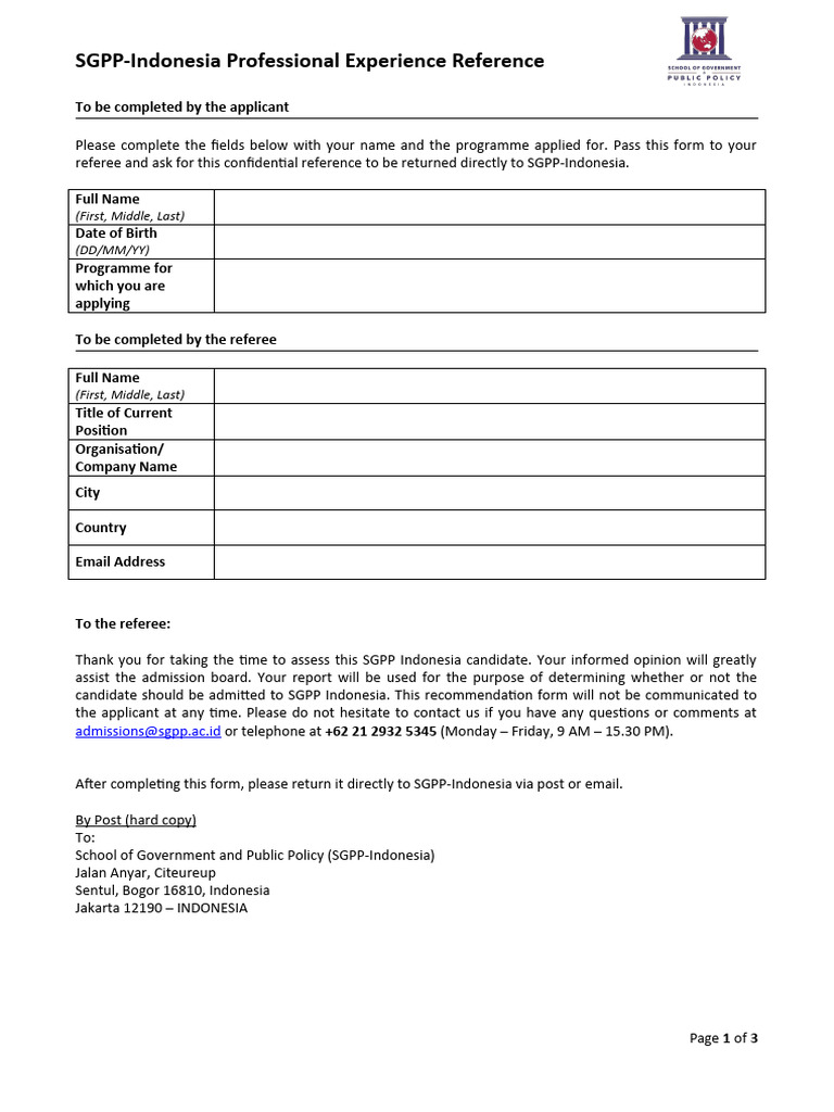 SGPP Indonesia Professional Reference Form | PDF | Social Psychology