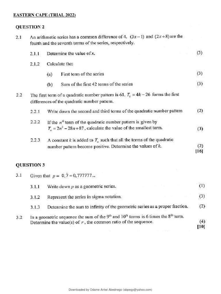 Test Yourself (Sequence and Series) | PDF | Elementary Mathematics ...