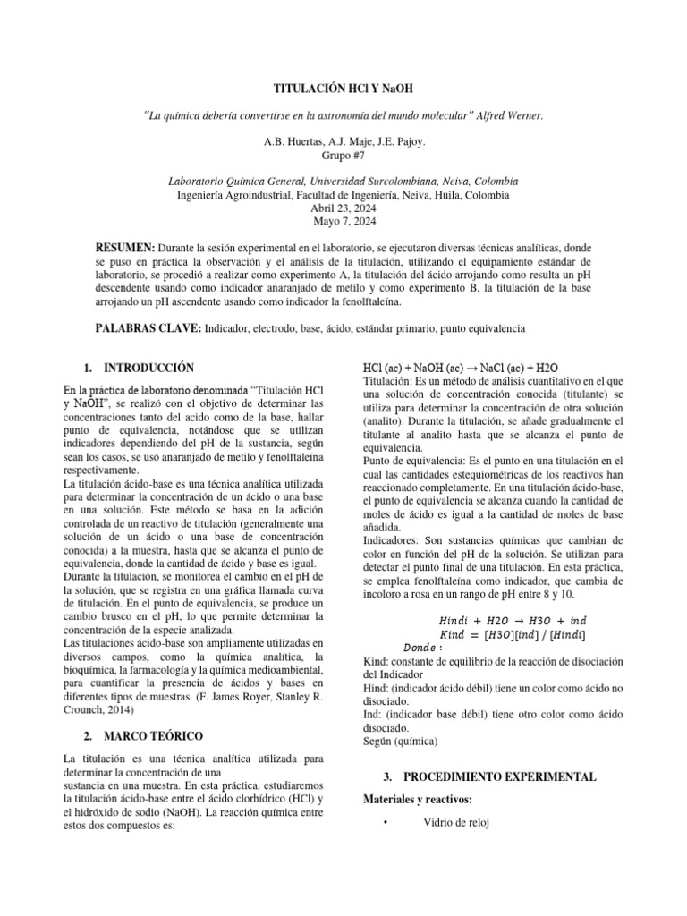 Informe Titulación | PDF | Valoración | Química
