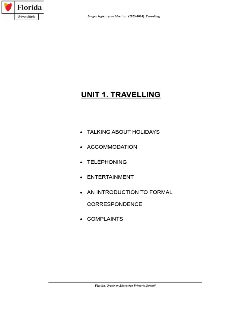 Dossier Unit 1. TRAVELLING (2023-2024) | PDF