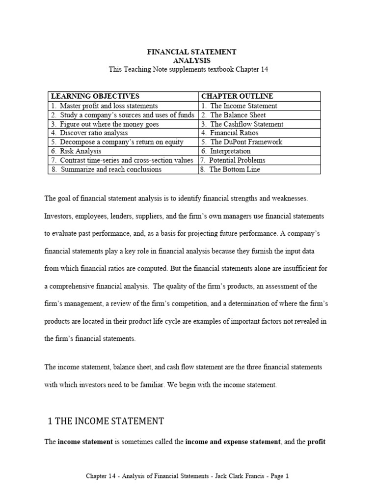 FinanStatAnalysis Ch14 HO | PDF | Coefficient Of Variation | Balance Sheet