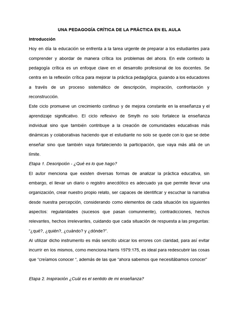 Ciclo reflexivo de Smyth | PDF | Enseñando | Maestros