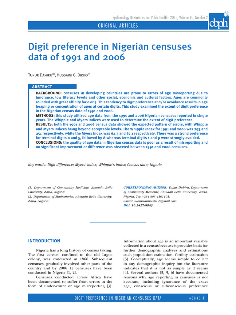 Digit Preference in Nigerian Censuses | PDF | Science