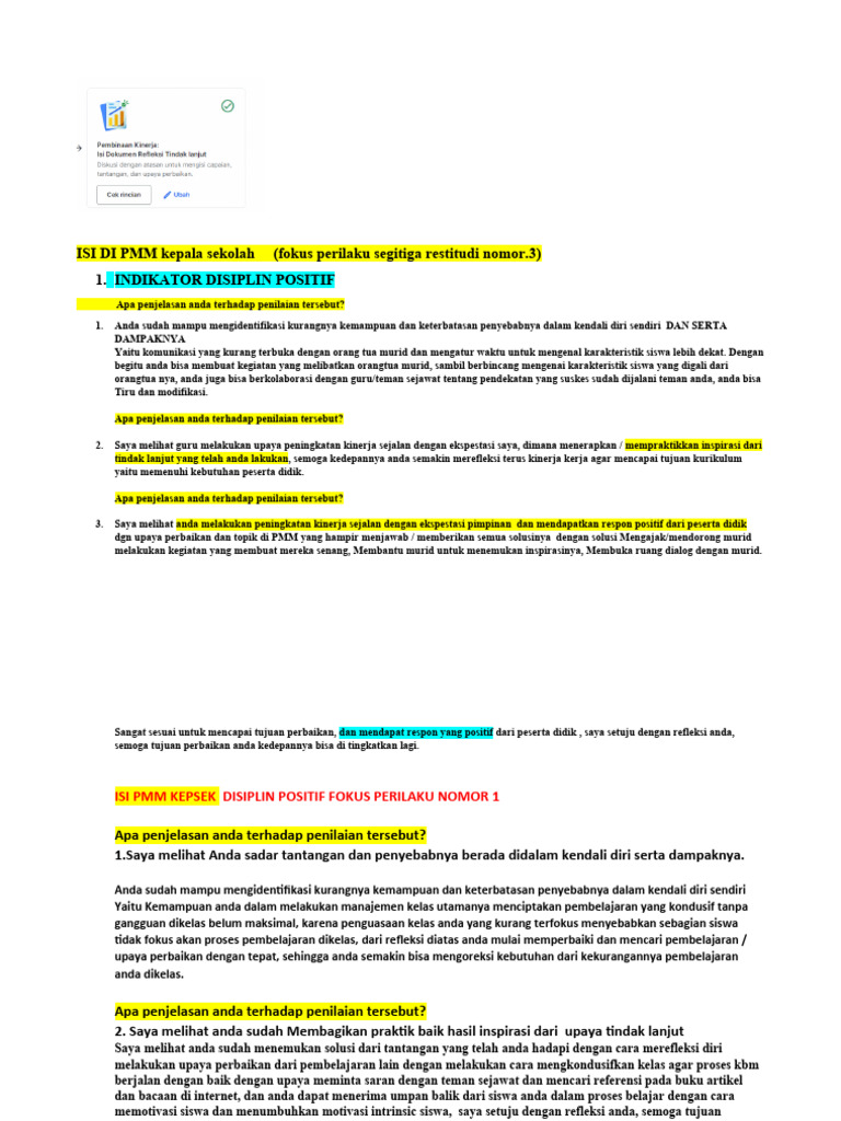 Isian Penilaian Akhir Kepsek Di PMM All Indikator | PDF | Karier & Perkembangan | Pengembangan Diri