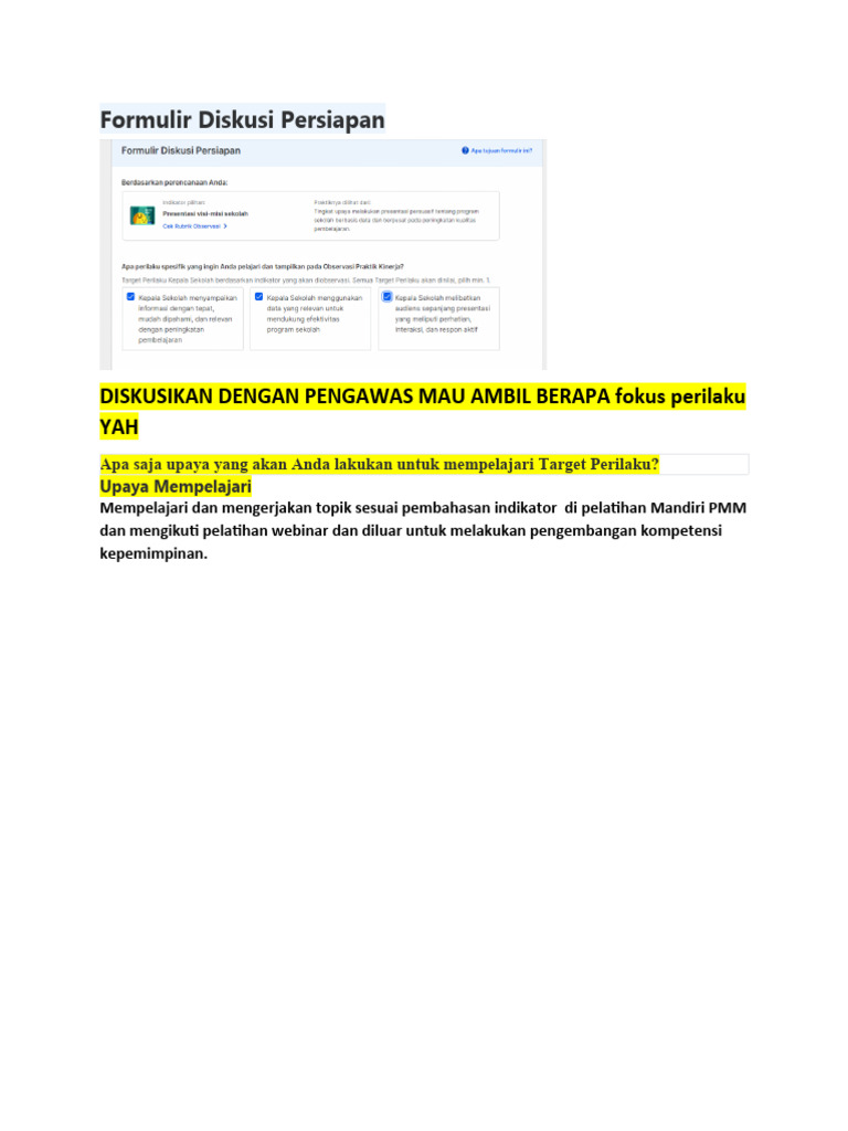 Contoh Setting Observasi Formulir Diskusi Persiapan | PDF