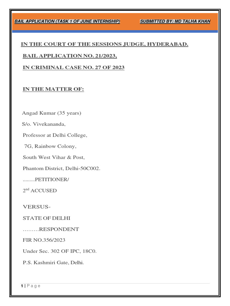 BAIL APPLICATION | PDF | Bail | Crime & Violence