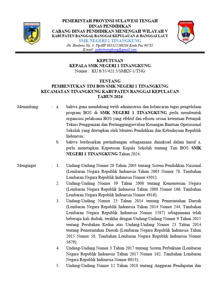 Contoh SK Tim Bos | PDF