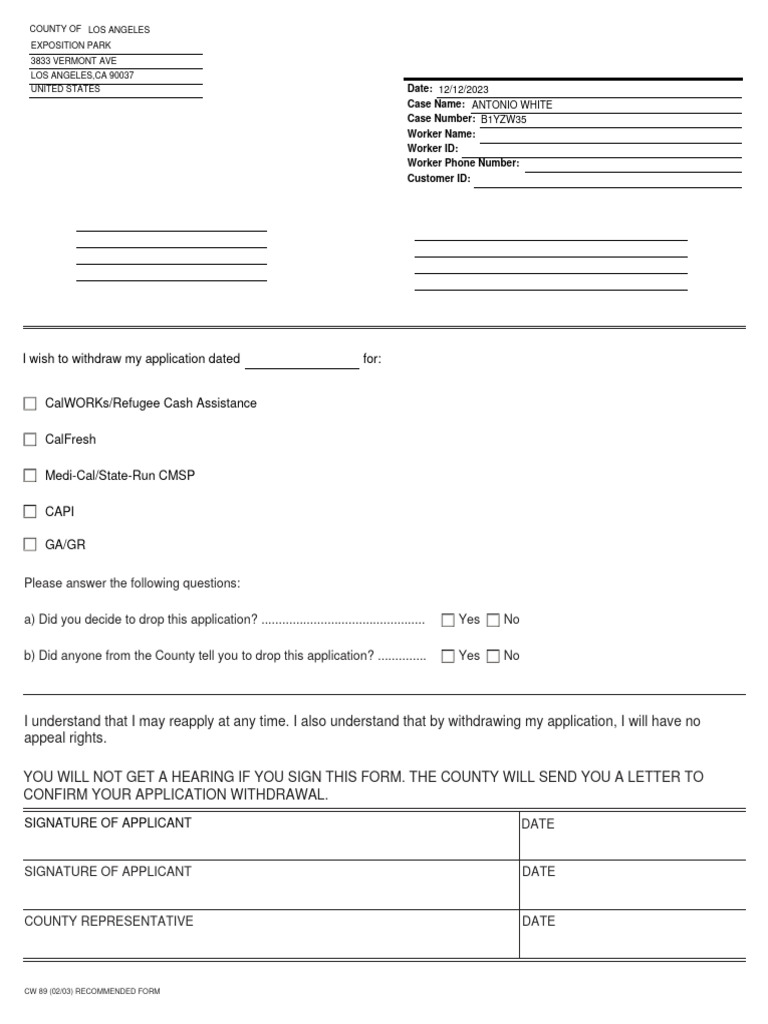 Application Withdrawal Request (CW 89) EN | PDF