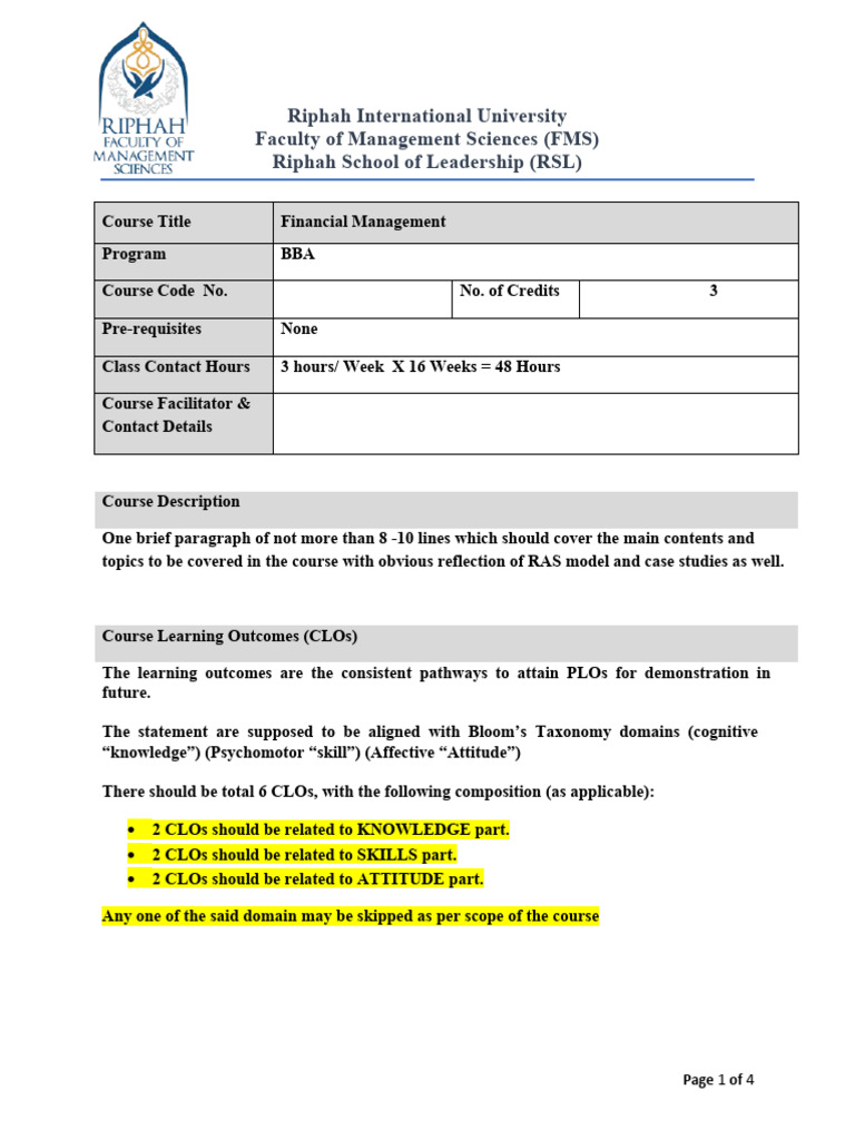 Sample Course Outline Format | Download Free PDF | Learning | Cognitive ...