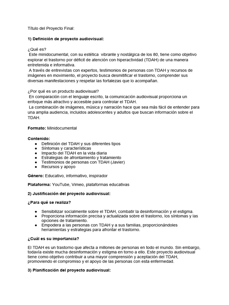Selección de Proyecto Definitivo | PDF | Desorden hiperactivo y deficit de atencion