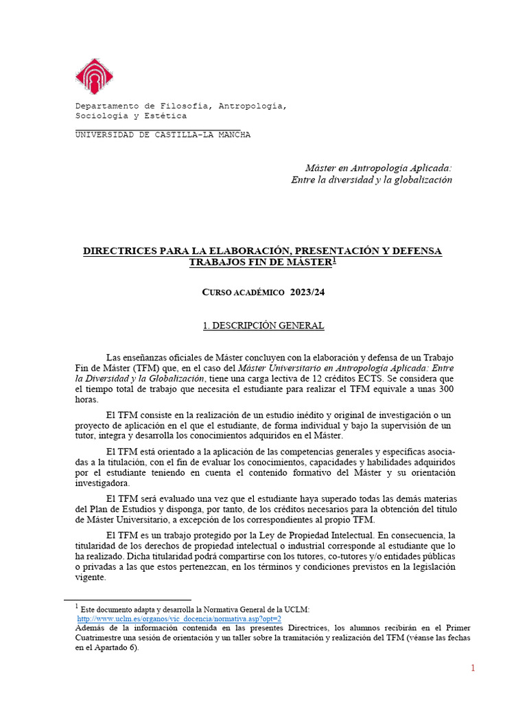 Directrices TFM 2023-2024 | PDF | Bibliografía | Citación