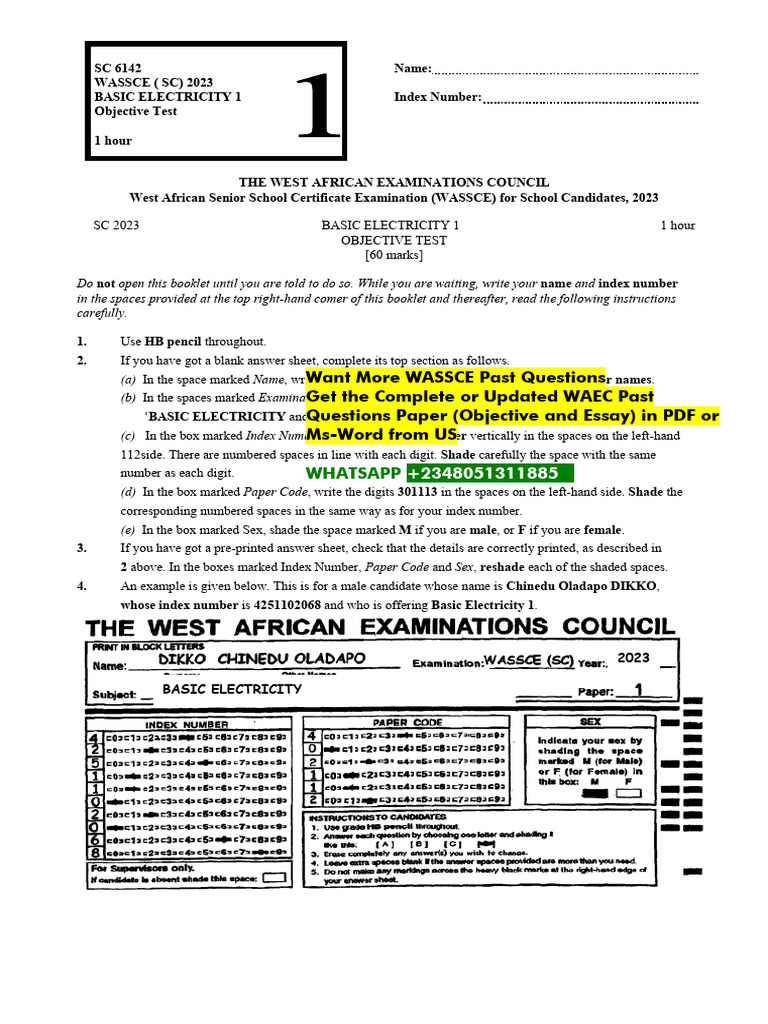 Basic Electricity WAEC Past Questions PDF Download | PDF | Electrical ...