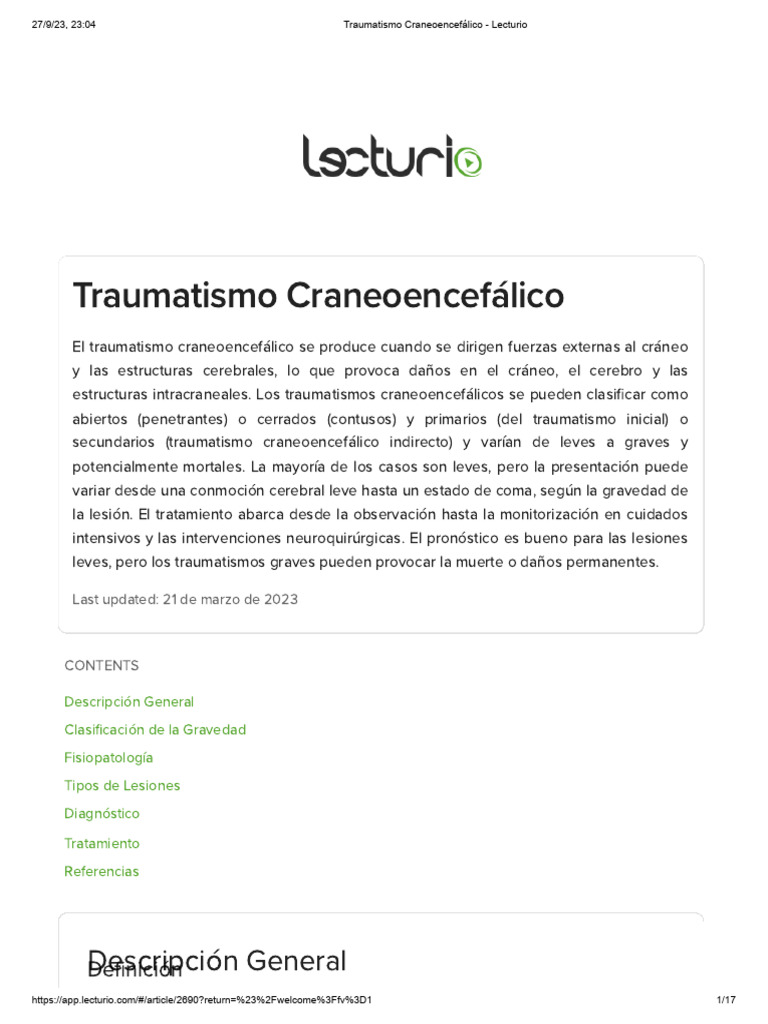 Traumatismo Craneal: Tipos y Síntomas | PDF | Lesión cerebral ...