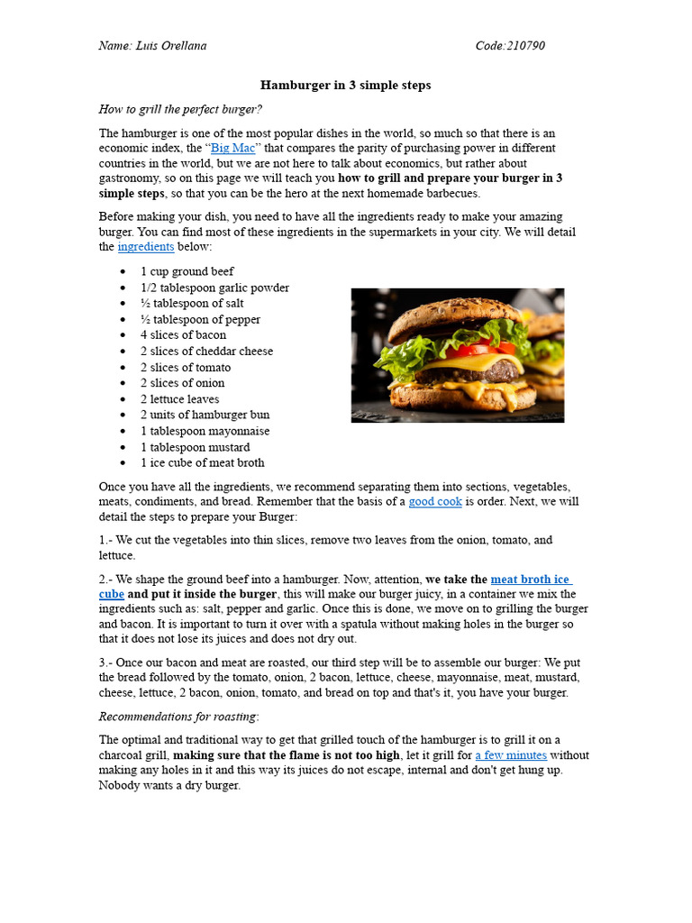 Hamburger in 3 Simple Steps | PDF | Hamburgers | Grilling