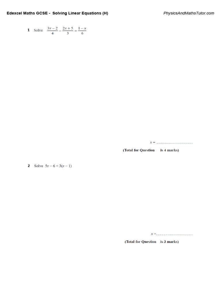 Solving Linear Equations (H) QP - Unlocked | PDF