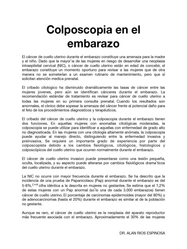 Colposcopia en El Embarazo | PDF | Cáncer de cuello uterino | El embarazo Colposcopia en El Embarazo | PDF | Cáncer de cuello uterino | El embarazo