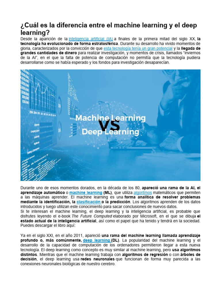 Cuál Es La Diferencia Entre El Machine Learning y El Deep Learning | PDF | Aprendizaje ...