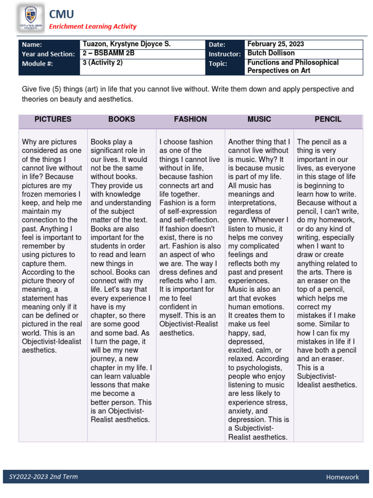 Module 3 Activity 2 | PDF | Aesthetics | Behavioural Sciences