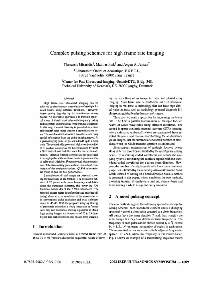 Complex Pulsing Schemes For High Frame Rate Imaging | PDF | Filter ...