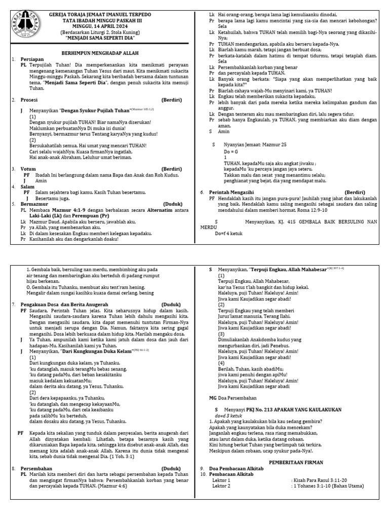 Liturgi 14 April 2024 Lit 2 | PDF