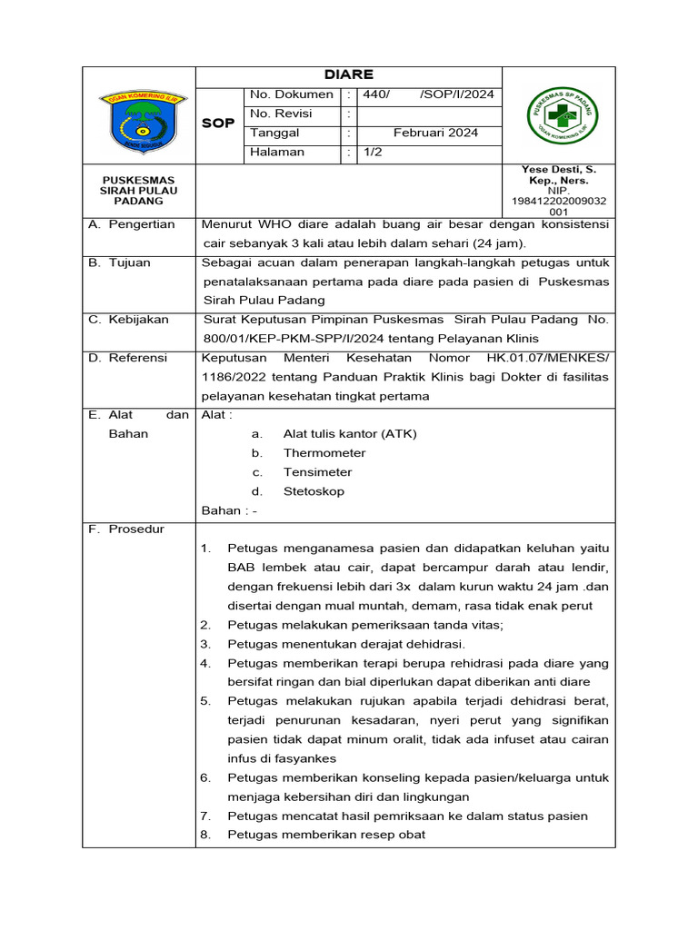 Sop Diare | PDF | Sains & Matematika