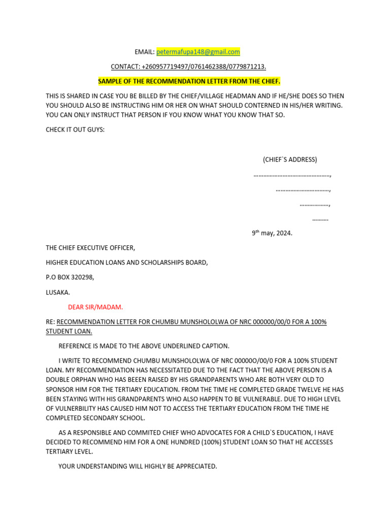 Recommendation Letter From Chief Sample. | PDF | Career & Growth ...
